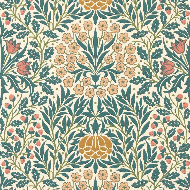 Morris & Co Wallpaper Daisy & Oak Madder/Teal MUNW217586